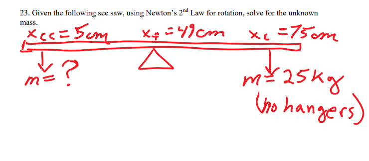 Solved 23. Given the following see saw, using Newton's 2nd | Chegg.com
