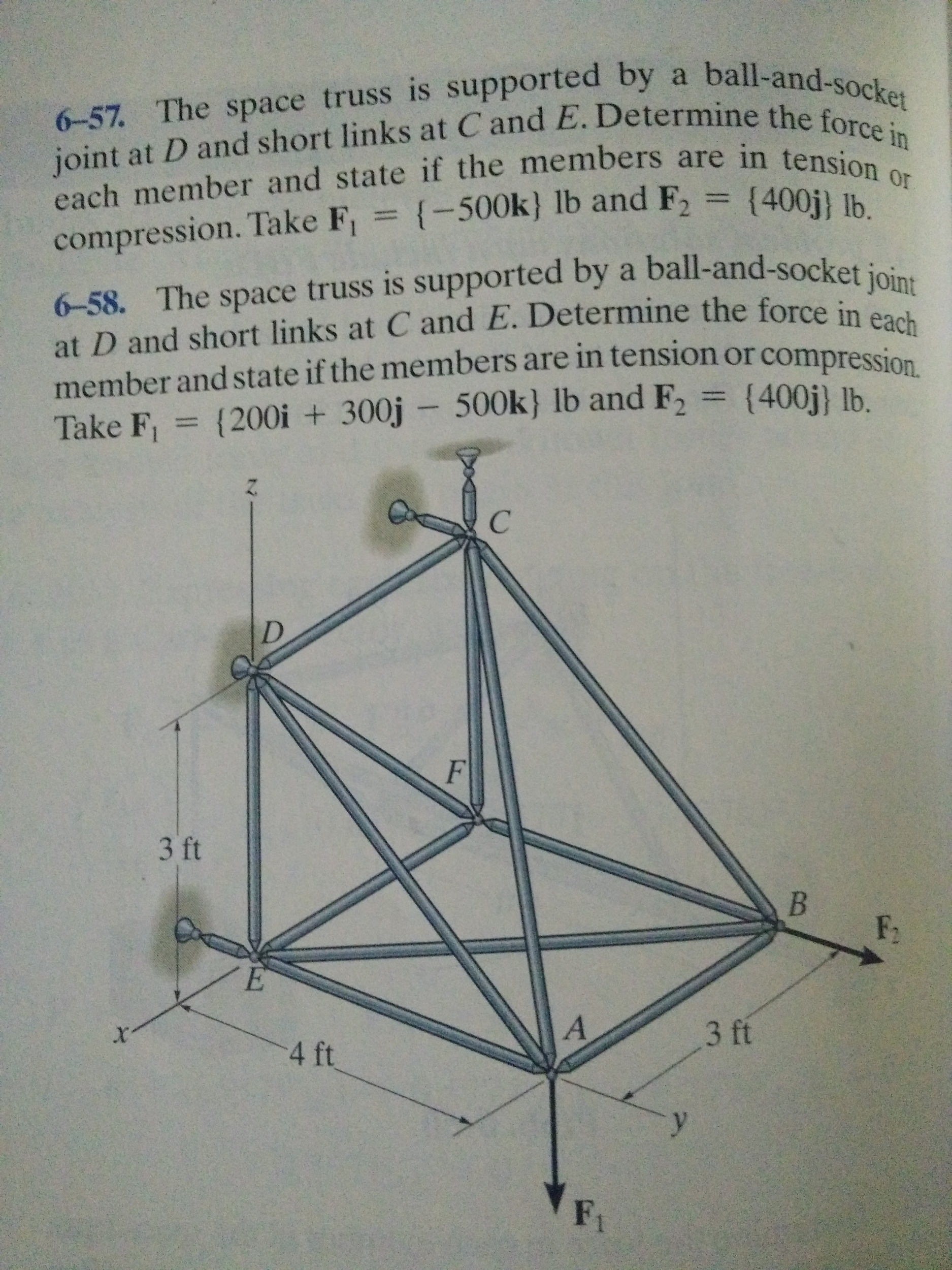 Solved Problem 6-57: The space truss is supported by a ball | Chegg.com