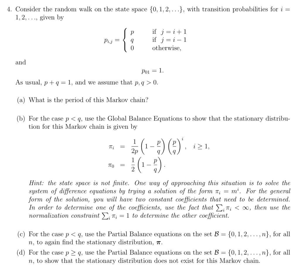 Solved 4. Consider the random walk on the state space | Chegg.com