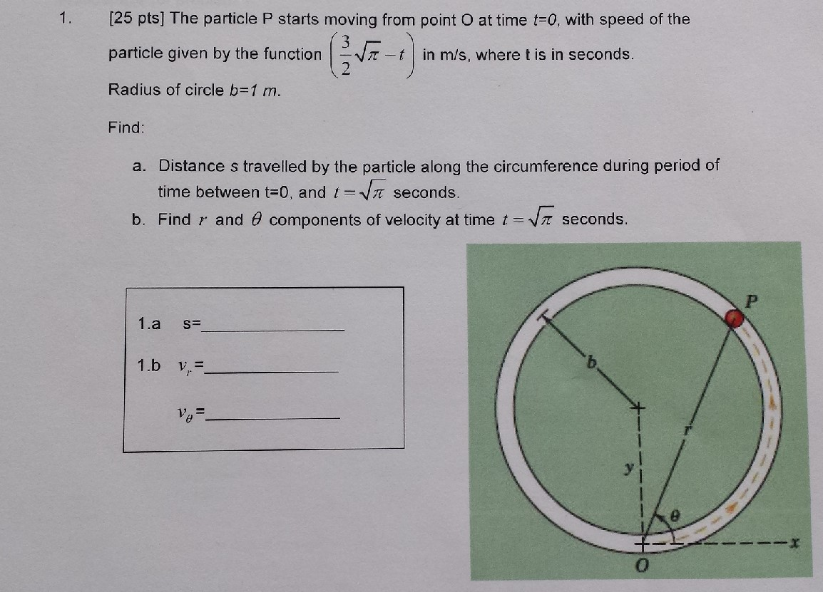 Solved 1. [25 pts] The particle P starts moving from point O | Chegg.com