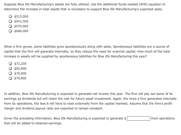 Solved 1. The AFN equation Aa Aa Blue Elk Manufacturing has | Chegg.com