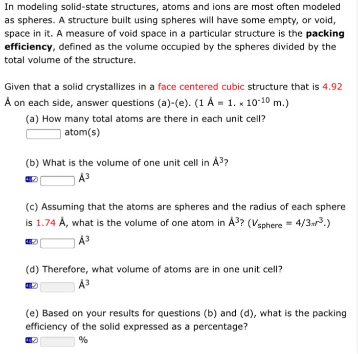 Solved In modeling solid-state structures, atoms and ions | Chegg.com