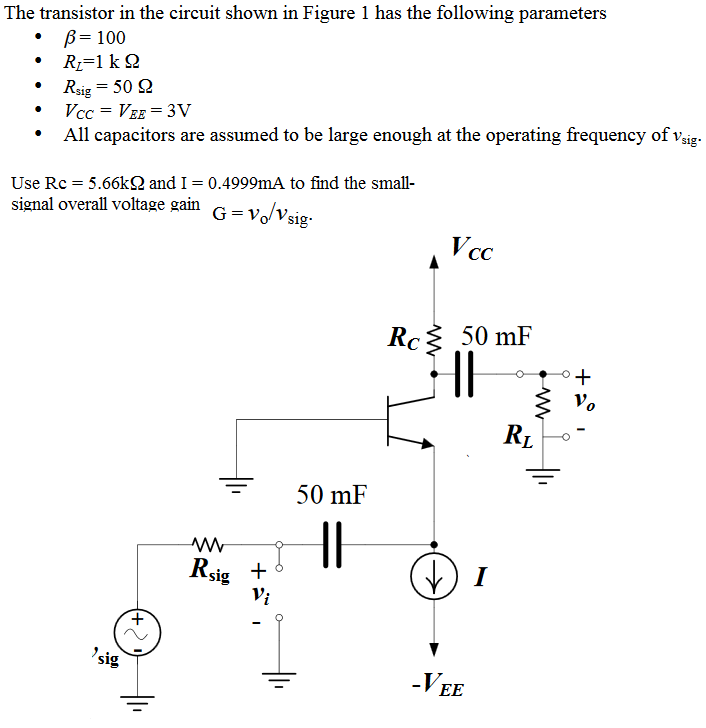 Solved The transistor in the circuit shown in Figure 1 has | Chegg.com