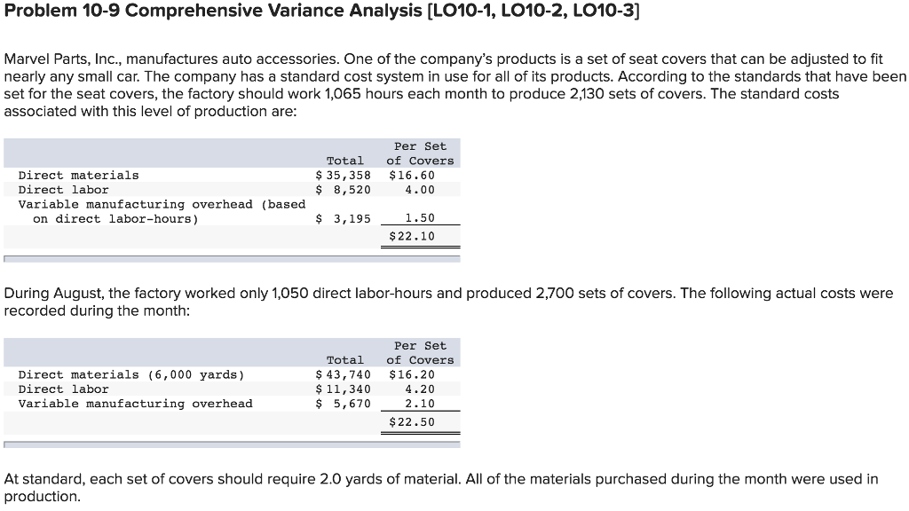 Solved Problem 10-9 Comprehensive Variance Analysis [LO10-1, | Chegg.com