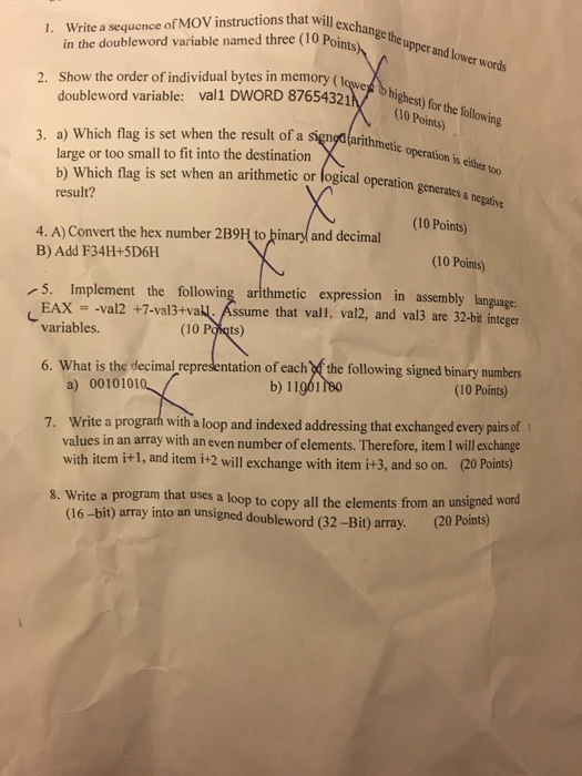 Solved Write a sequence of MOV instructions that will | Chegg.com