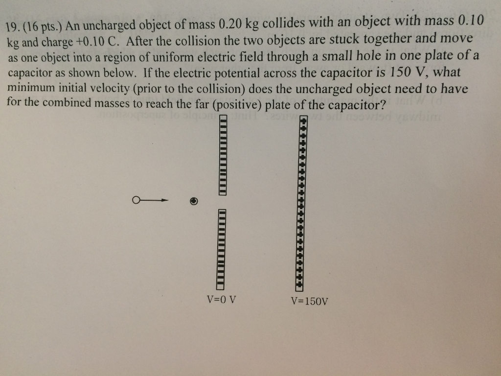 Solved 19. (16 pts) An uncharged object of mass 0.20 kg | Chegg.com