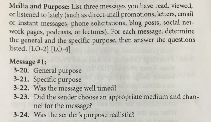 Solved Media and Purpose: List three messages you have read, | Chegg.com
