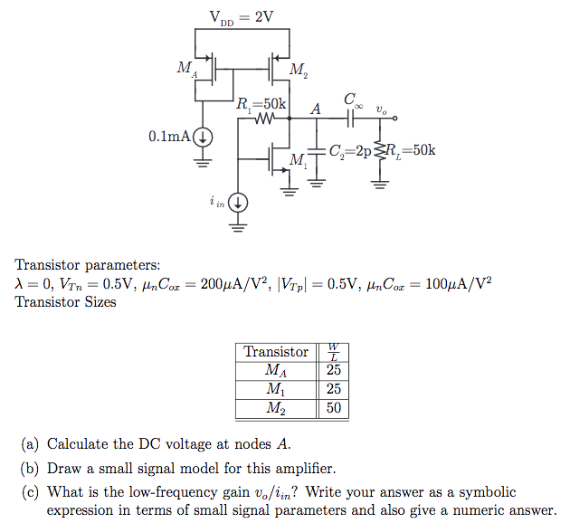 Solved 0.1mA in Transistor parameters Transistor Sizes | Chegg.com