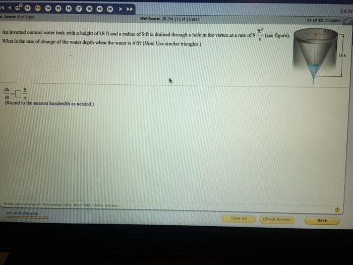 Solved an inverted conical water tank with a height of 18 ft | Chegg.com