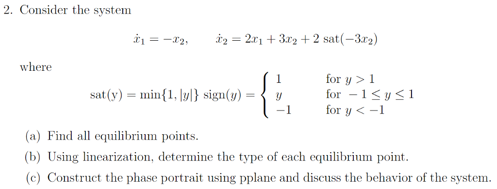 Solved 2. Consider the system 1 T where for y ? for-1-y ý l | Chegg.com