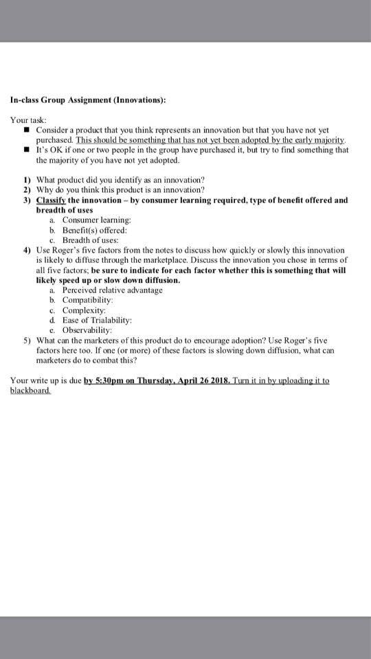 Solved In-class Group Assignment (Innovations): Your task | Chegg.com