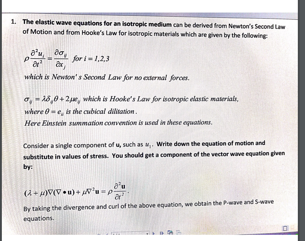 Solved 1. The elastic wave equations for an isotropic medium | Chegg.com