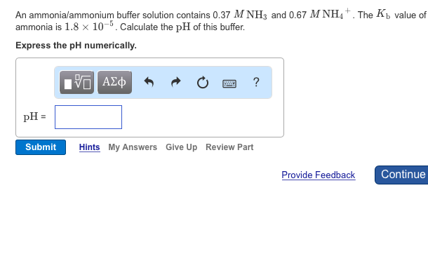 Solved An ammonia/ammonium buffer solution contains 0.37 M | Chegg.com