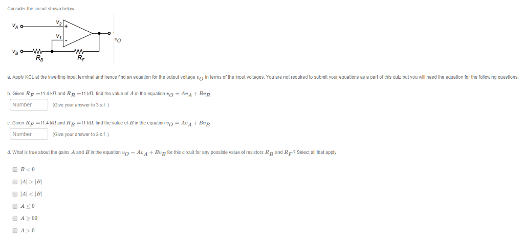 Solved Consider the circuit shown below RB RF a Apply KCL at | Chegg.com