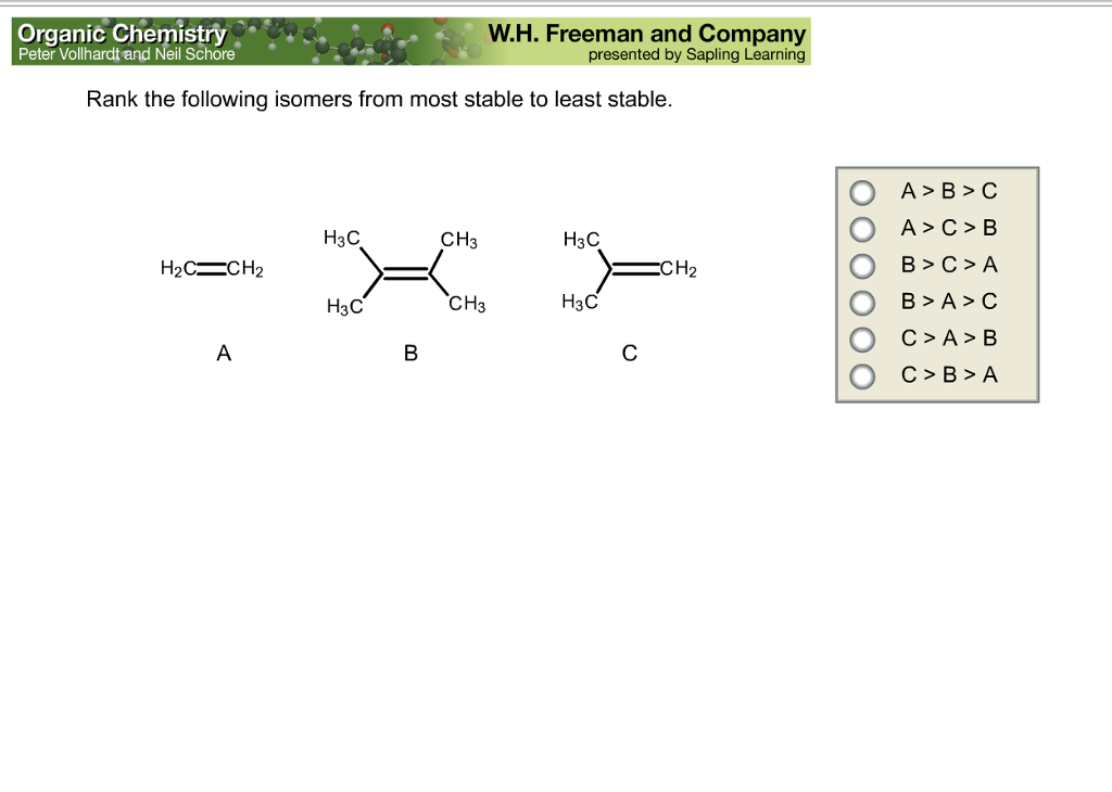 Solved Rank the following isomers from most stable to least | Chegg.com