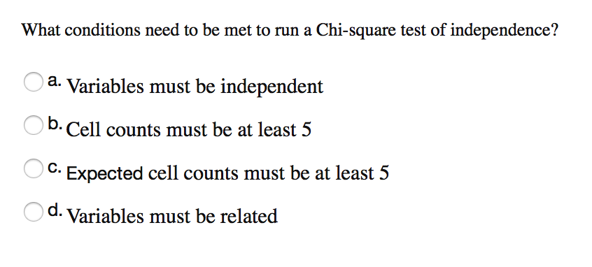Solved What conditions need to be met to run a Chi-square | Chegg.com