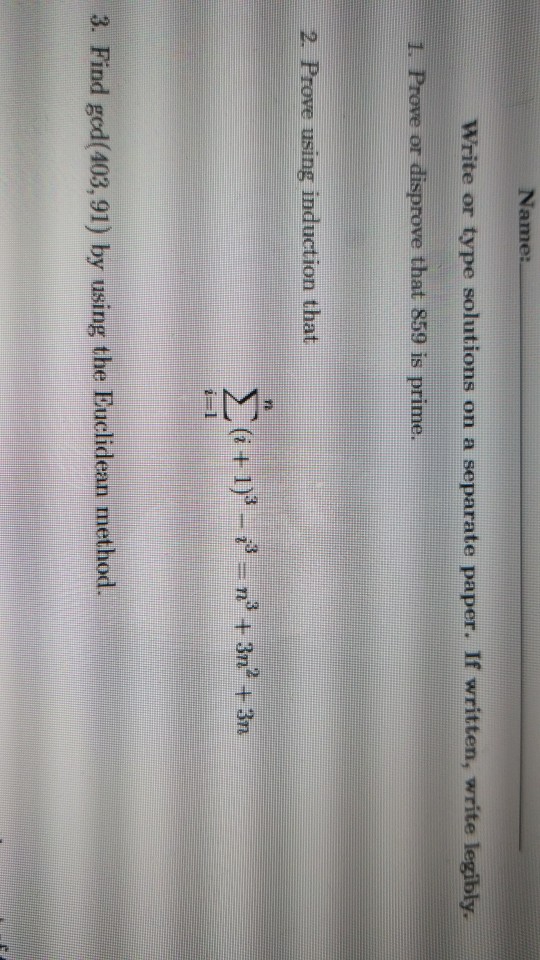 Solved Name: Write or type solutions on a separate paper. If | Chegg.com