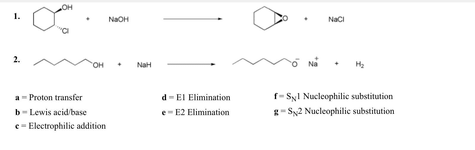 Solved OH NaOH cl OH NaH a Proton transfer Lewis acid/base d | Chegg.com