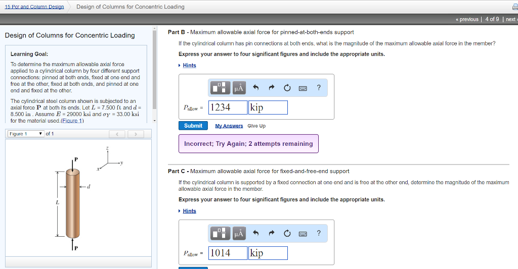 Solved Design of Columns for Concentric Loading a previous | | Chegg.com