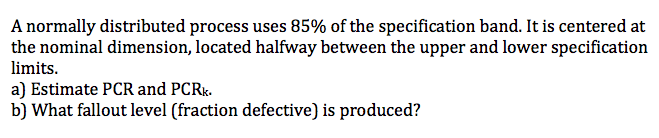 Solved A normally distributed process uses 85% of the | Chegg.com