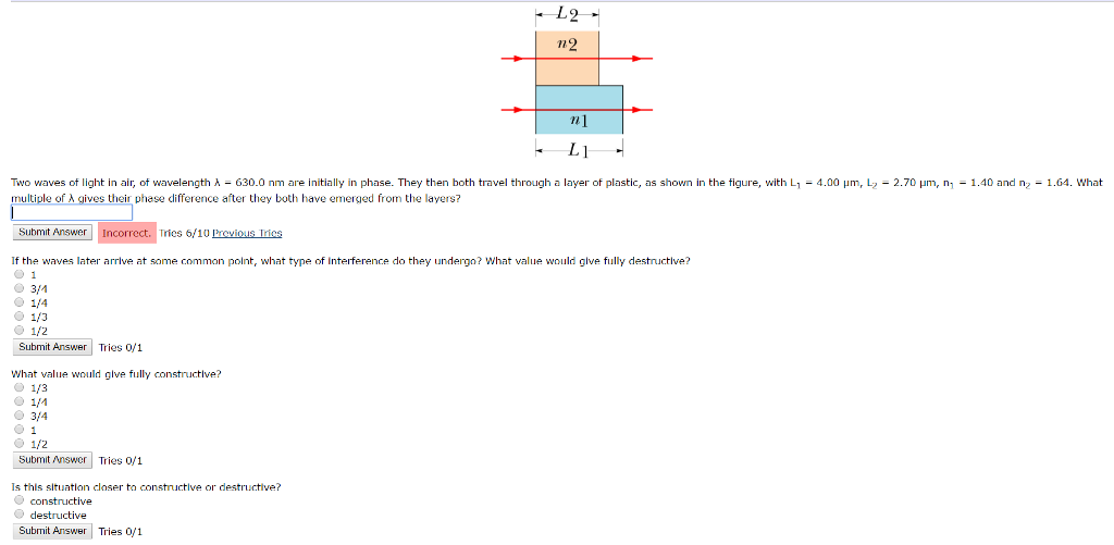 Solved Two waves of light in air, of wavelength lambda = | Chegg.com