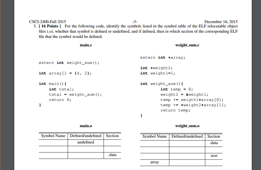 For the following code, identify the symbols listed | Chegg.com