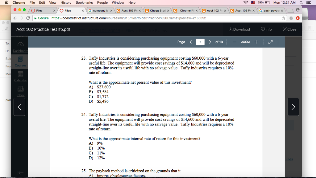 Solved i Chrome File Edit View History Bookmarks People | Chegg.com