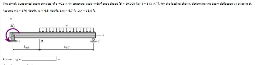 Solved The simply supported beam consists of a W21 × 44 | Chegg.com
