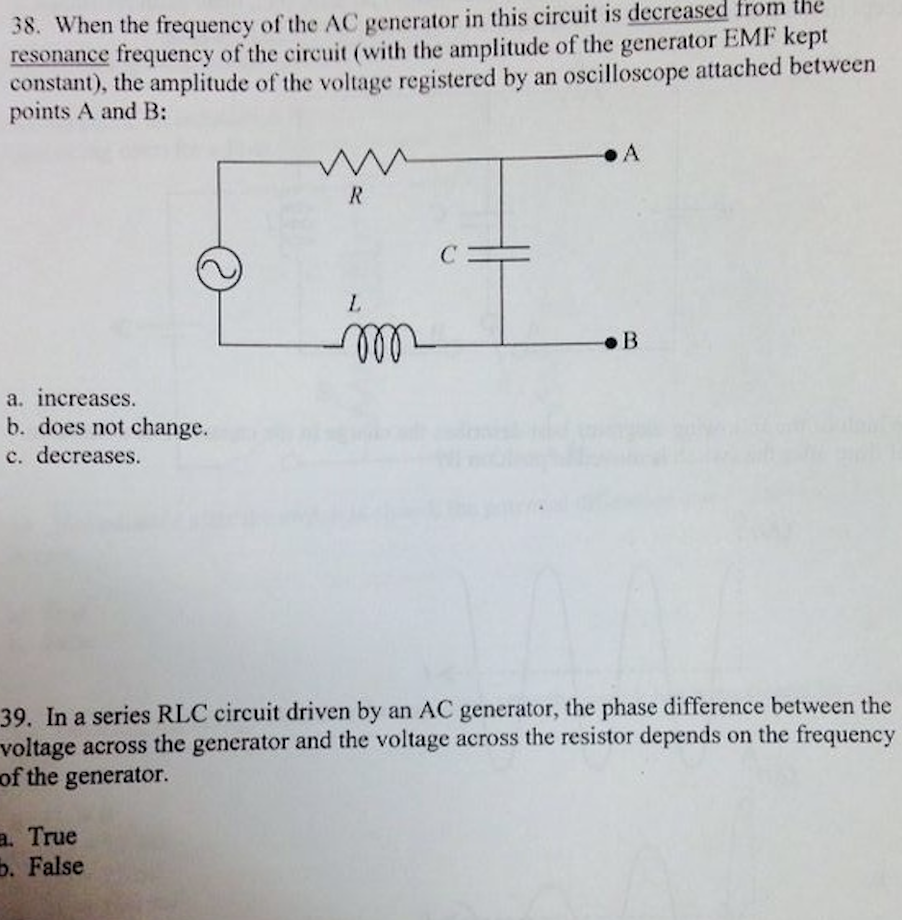 Solved When the frequency of the AC generator in this | Chegg.com