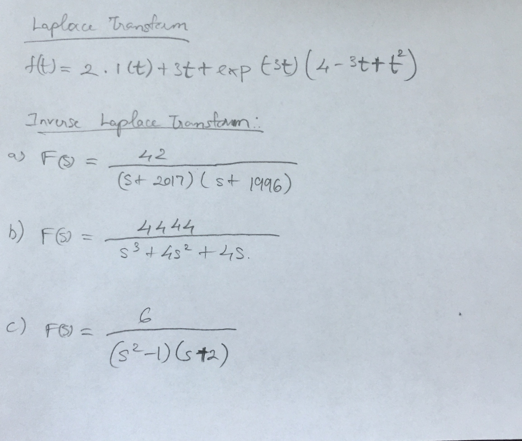 Solved Laplace transform t (t) = 2.1 (t) + 3t + exp (st) (4 | Chegg.com