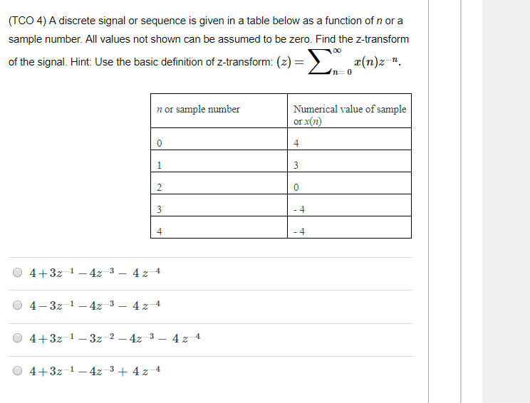 Solved (TCO 4) A discrete signal or sequence is given in a | Chegg.com