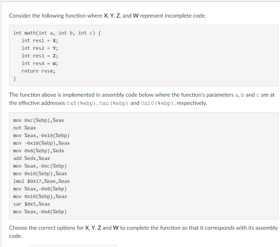 Solved Consider the following function where X, Y, Z, and W | Chegg.com