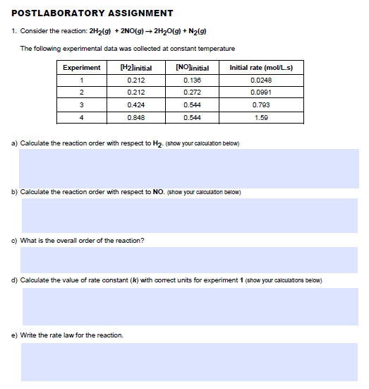 Solved POSTLABOR ATORY ASSIGNMENT 1. Consider the reaction: | Chegg.com