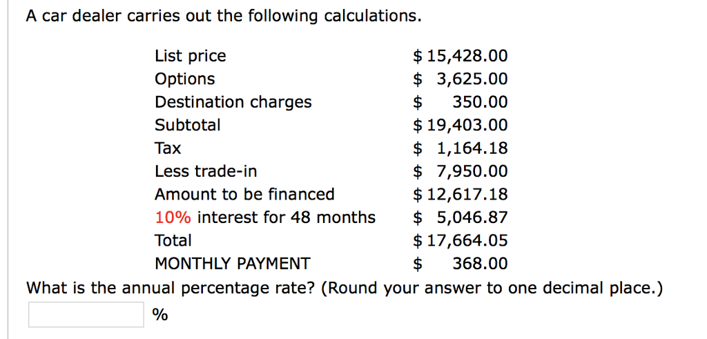 Solved A car dealer carries out the following calculations. | Chegg.com