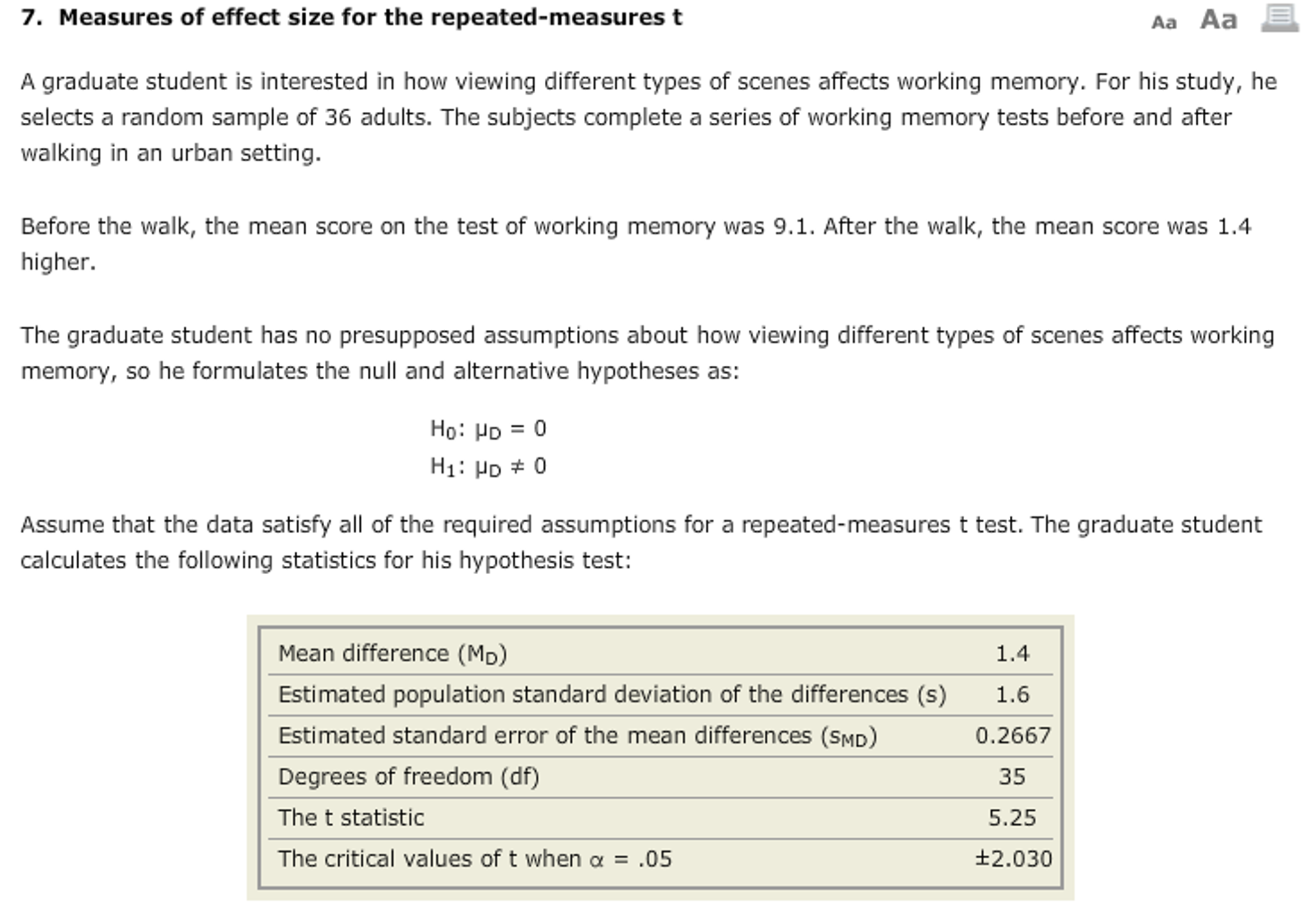 Solved Aa Aa E 7. Measures of effect size for the | Chegg.com Solved Aa Aa E 7. Measures of effect size for the | Chegg.com