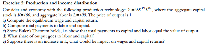 Solved Exercise 5: Production and income distribution 1/3 | Chegg.com