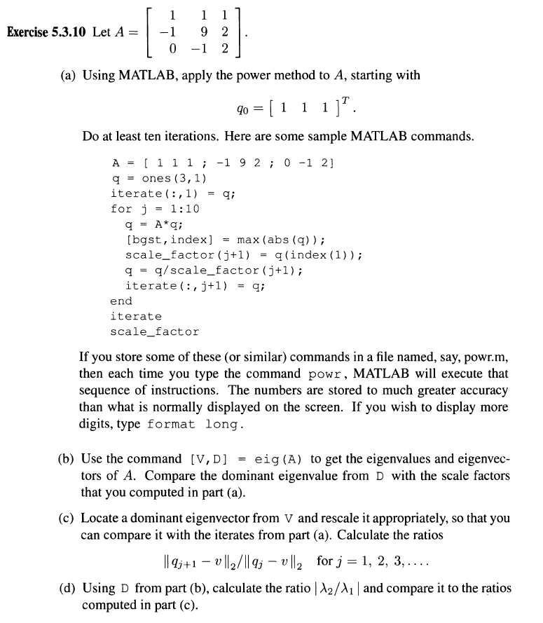 Solved Exercise 5.3.10 Let A-1 9 2 0 -1 2 (a) Using MATLAB, | Chegg.com