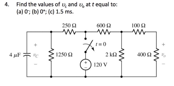 Solved Find the values of v_c and v_o at t equal to: 0^-; | Chegg.com