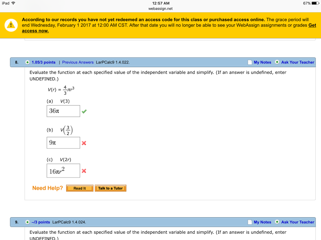 Solved Evaluate The Function At Each Specified Value Of The
