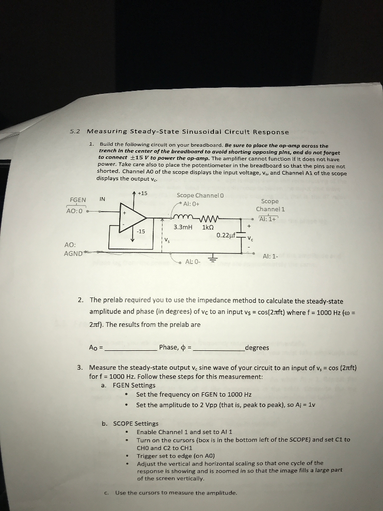 Solved 5.2 Measuring Steady-State Sinusoidal Circuit | Chegg.com