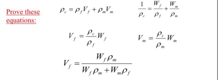 Solved Rho_c = rho_f V_f + rho_m V_m 1/rho_c = W_f/rho_f + | Chegg.com