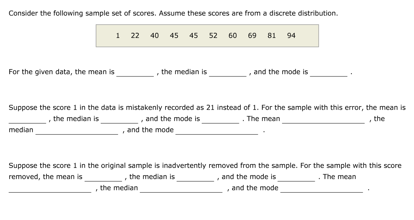 Solved Consider The Following Sample Set Of Scores Assume