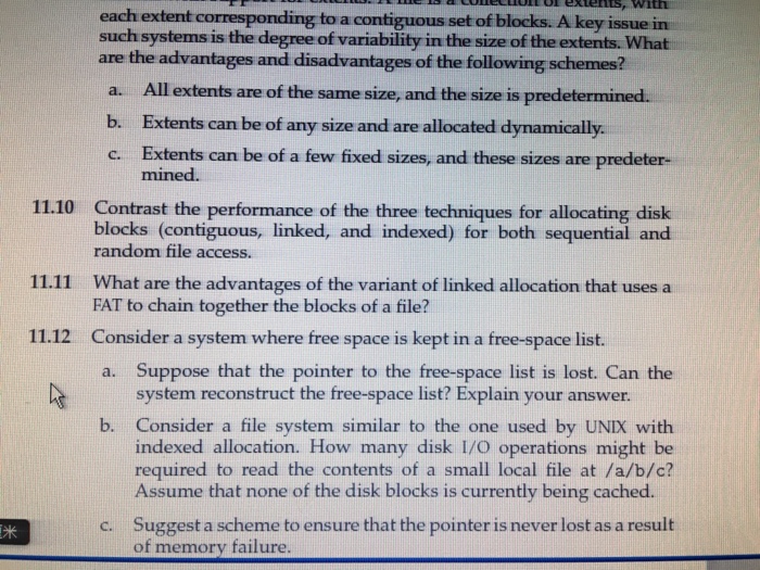 Solved each extent corresponding to a contiguous set of | Chegg.com