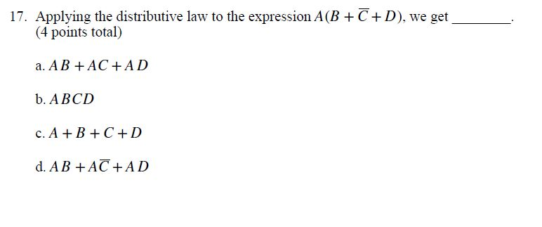 Solved 17. Applying the distributive law to the expression | Chegg.com