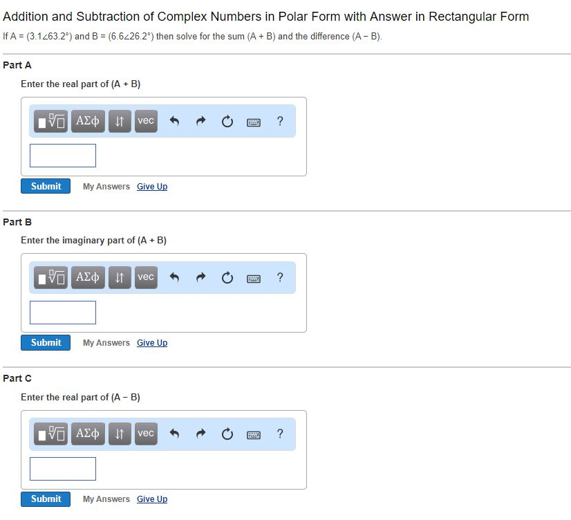 Solved Addition and Subtraction of Complex Numbers in Polar | Chegg.com