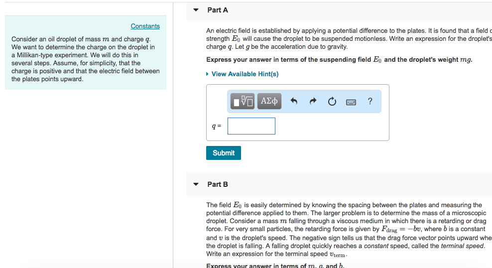 Solved Part A Constants An electric field is established by | Chegg.com