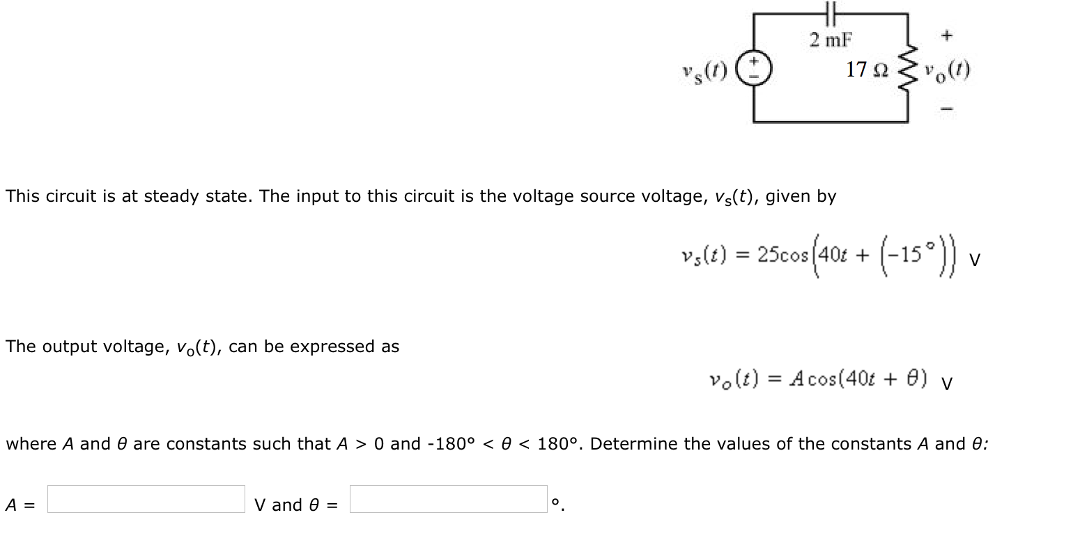 Solved This circuit is at steady state. The input to this | Chegg.com