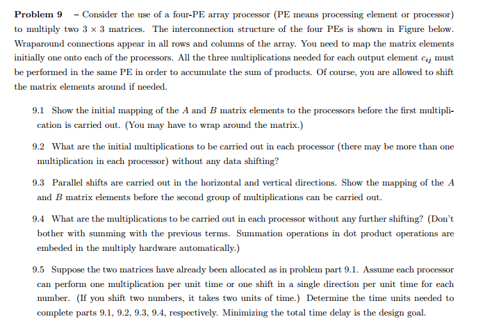 Problem 9 - Consider the use of a four-PE array | Chegg.com