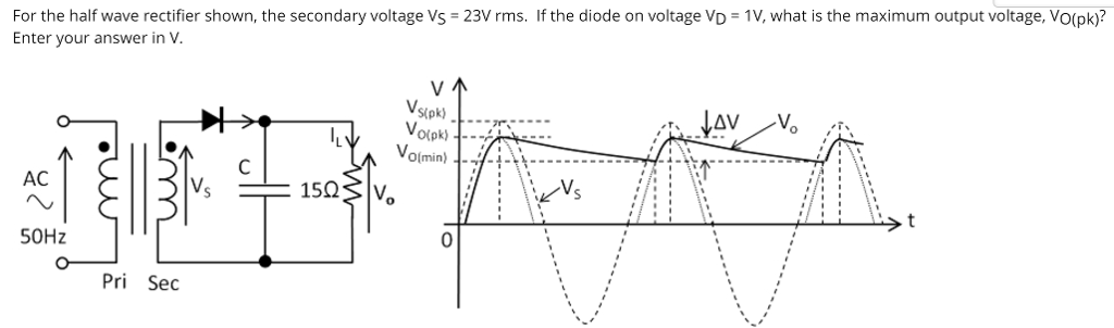 Solved For the half wave rectifier shown, the secondary | Chegg.com