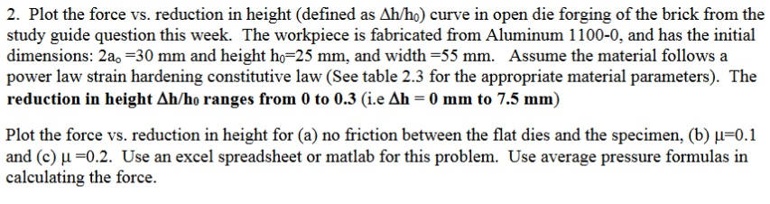 Plot the force vs. reduction in height (defined as | Chegg.com